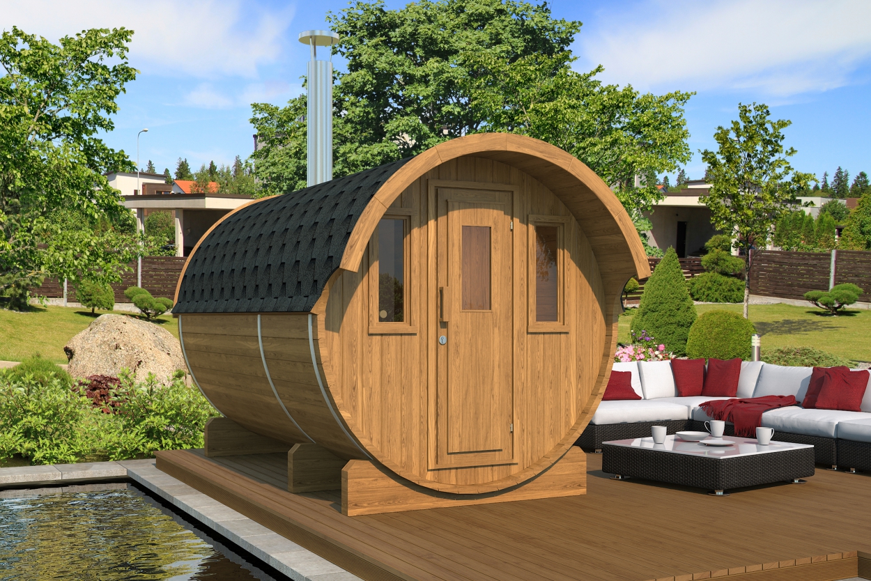 KAJA 330 OT Barrel Sauna with Overhang | Hot Tubs & Swim Spas Warwickshire